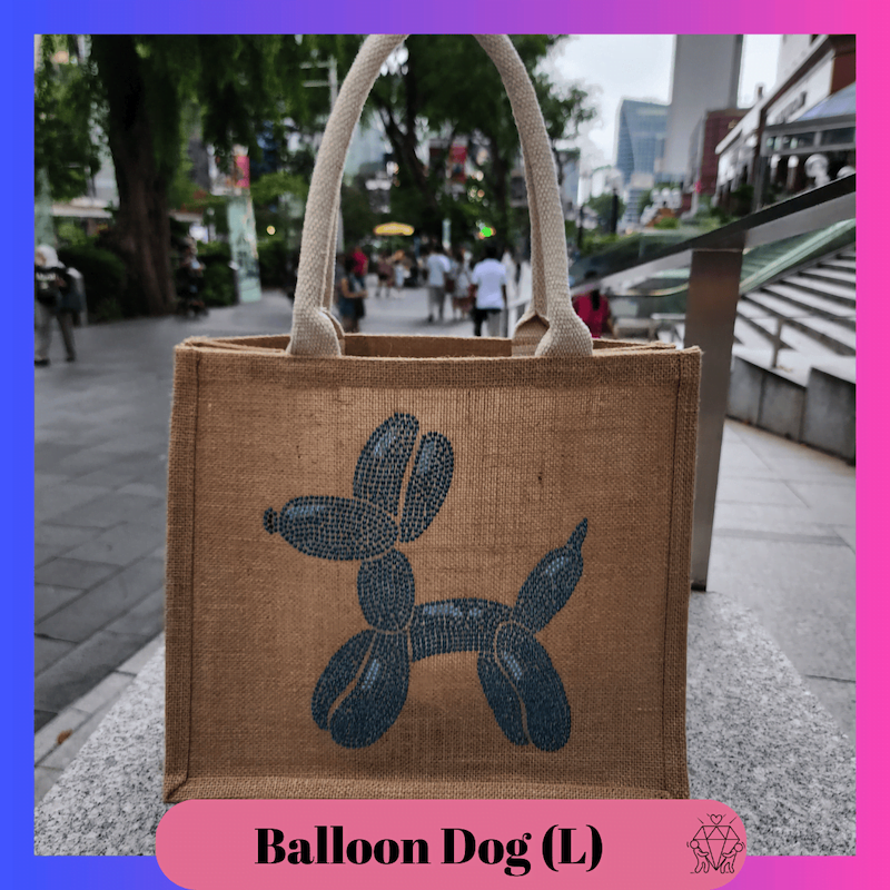 Handmade Balloon Dog Rhinestone Jute Shopping Bag